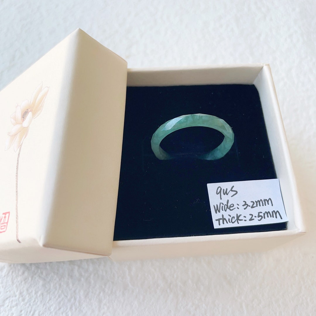 9US Green Jade Faceted Ring Natural Burmese Jadeite Authentic Grade A ...
