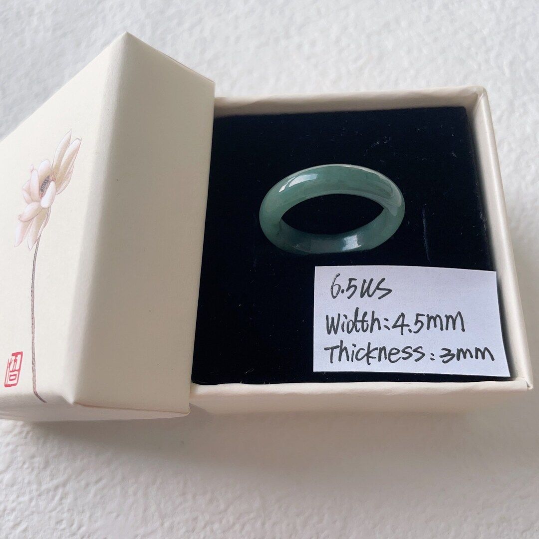 6.5US Black Green Jade Ring Natural Burmese Jadeite Authentic Grade A ...