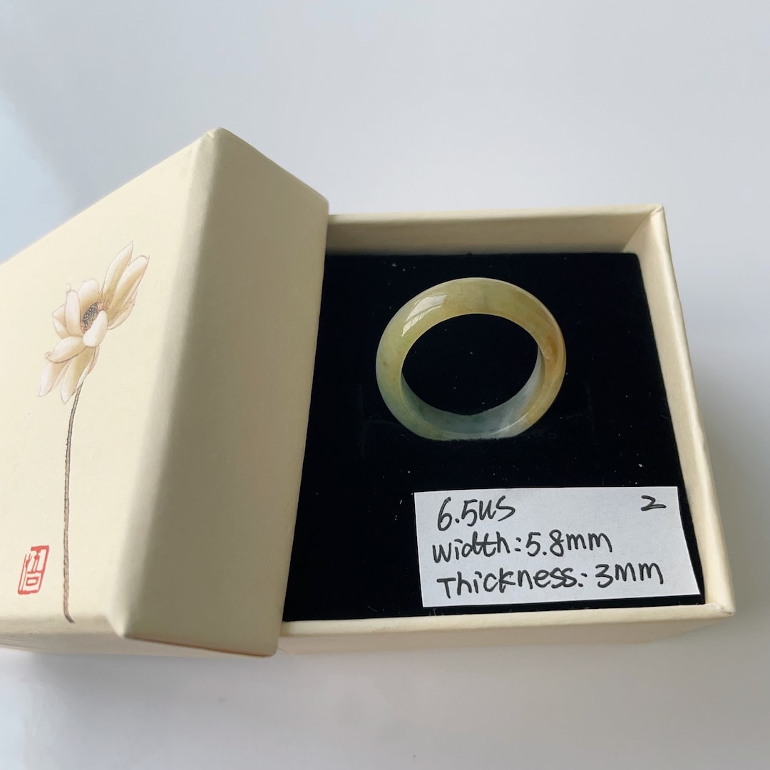6.5US Brown Green Jade Ring Natural Burmese Jadeite Authentic Grade A ...