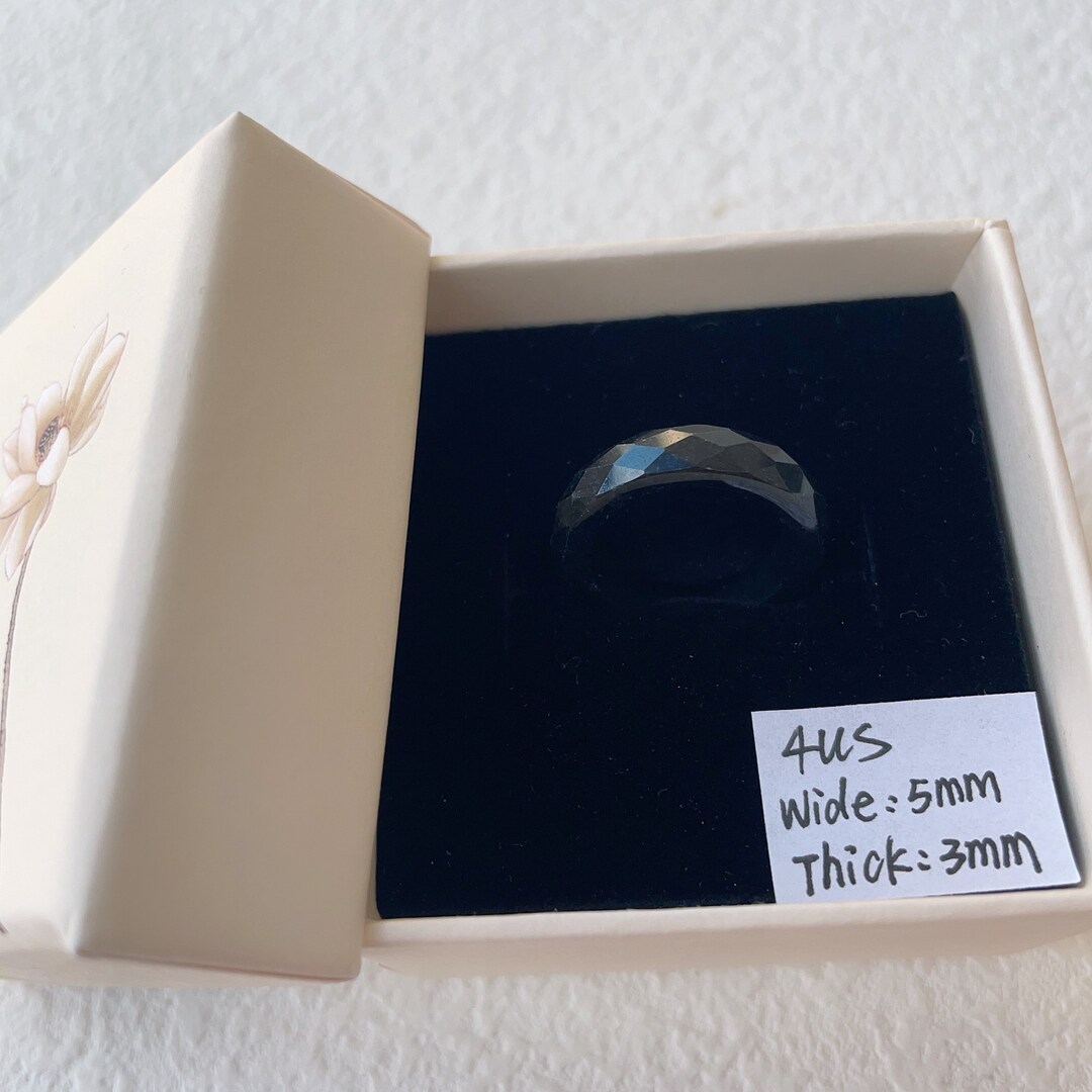 4US Black Jade Faceted Ring Natural Burmese Jadeite Authentic Grade A ...