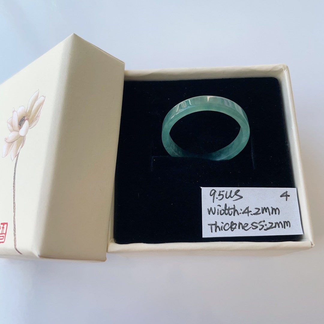 9.5US Green Jade Flat Ring Natural Jadeite Authentic Grade A - Etsy