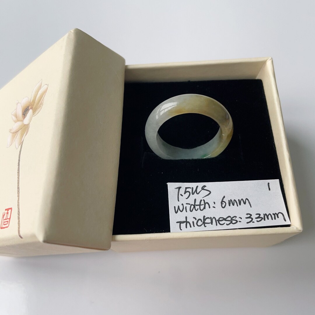 7.5US Brown Green Jade Ring Natural Burmese Jadeite Authentic Grade A ...