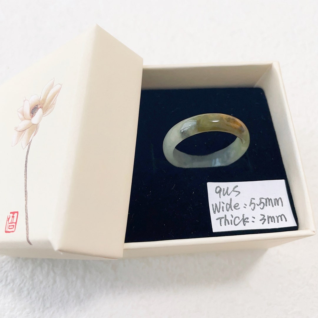 9US Jadeite Brown Green Jade Ring Natural Burmese Jadeite Authentic ...