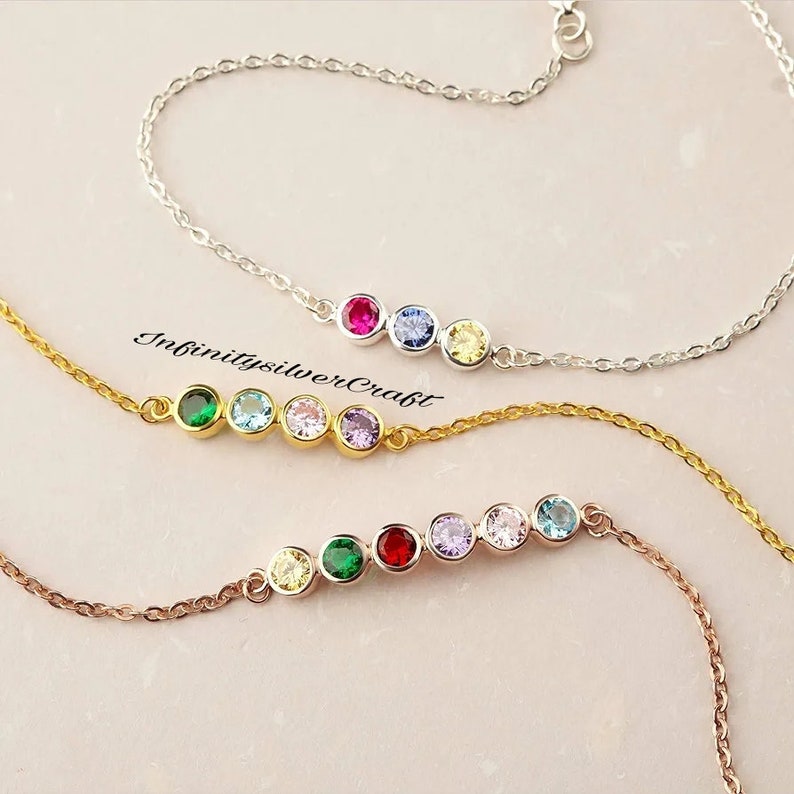 14K Gold Round Birthstone Bracelets, Custom Made Family Birthstone ...