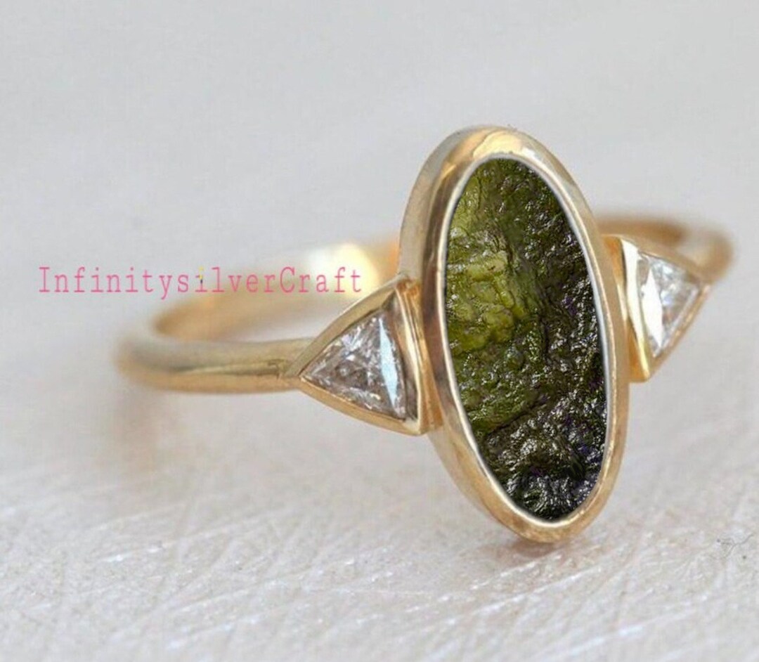 Natural Raw Moldavite Ring in Sterling Silver Engagement Ring Wedding ...