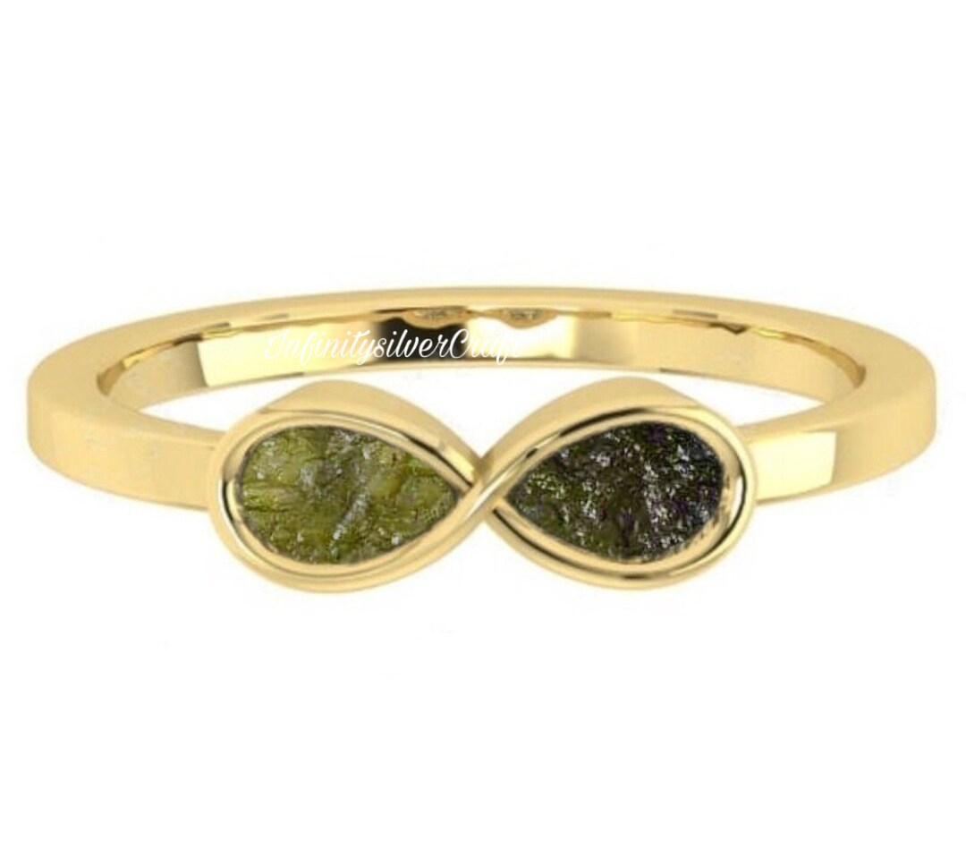 Natural Moldavite Silver Ring Rough Moldavite Ring Moldavite Meteorite Ring Natural Moldavite ...