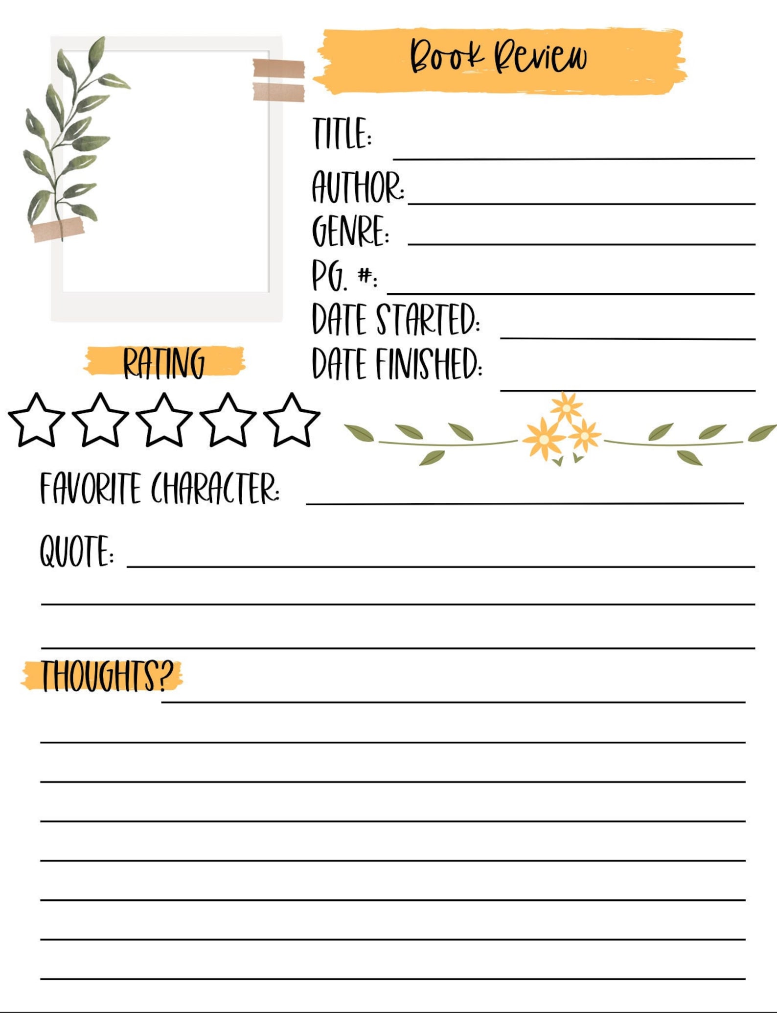 Book Review - Printable Sheet - Book Journal - Reading Planner - Etsy