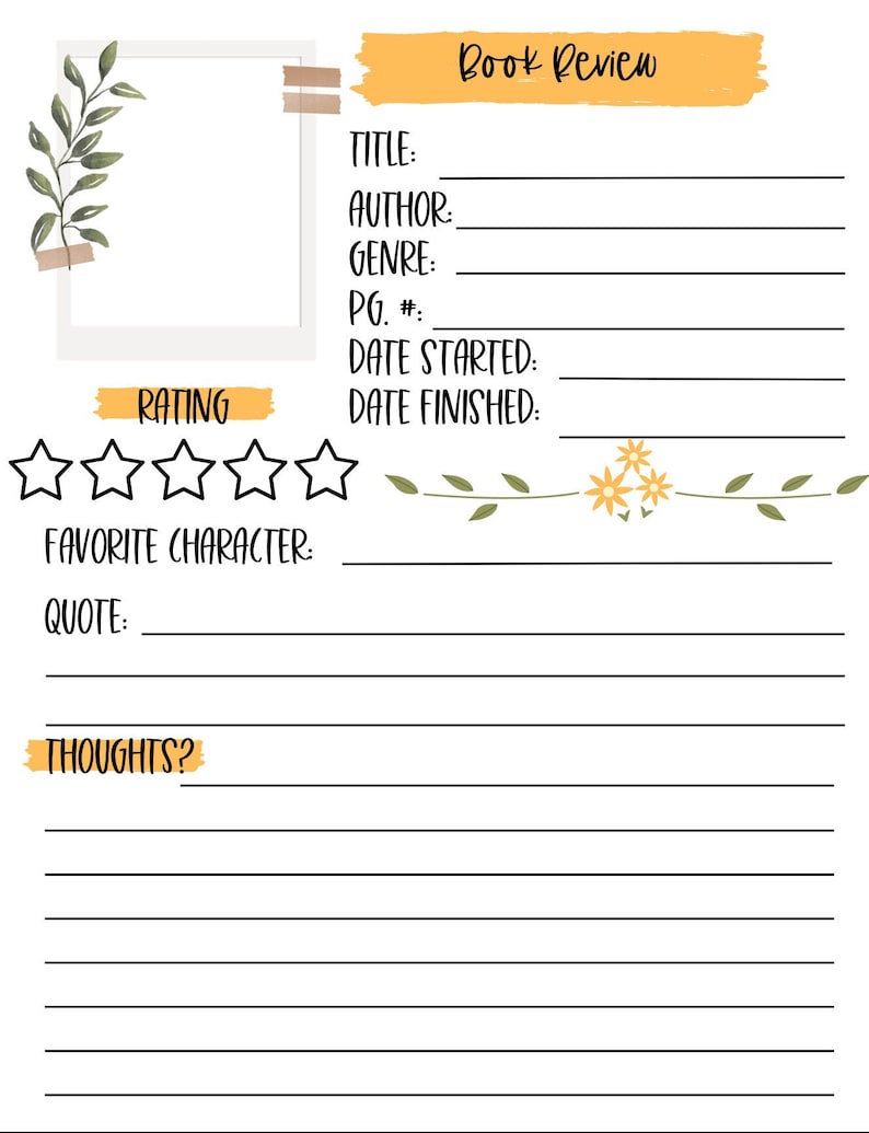 Book Review - Printable Sheet - Book Journal - Reading Planner - Etsy