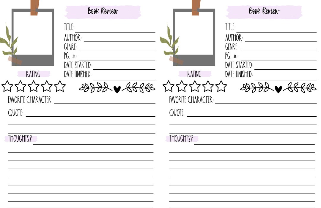 Book Review Printable Sheet - Book Journal - Reading Planner - Etsy