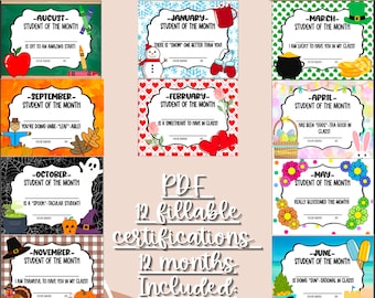 Certificate Template Editable Kids Student of the Month - Etsy