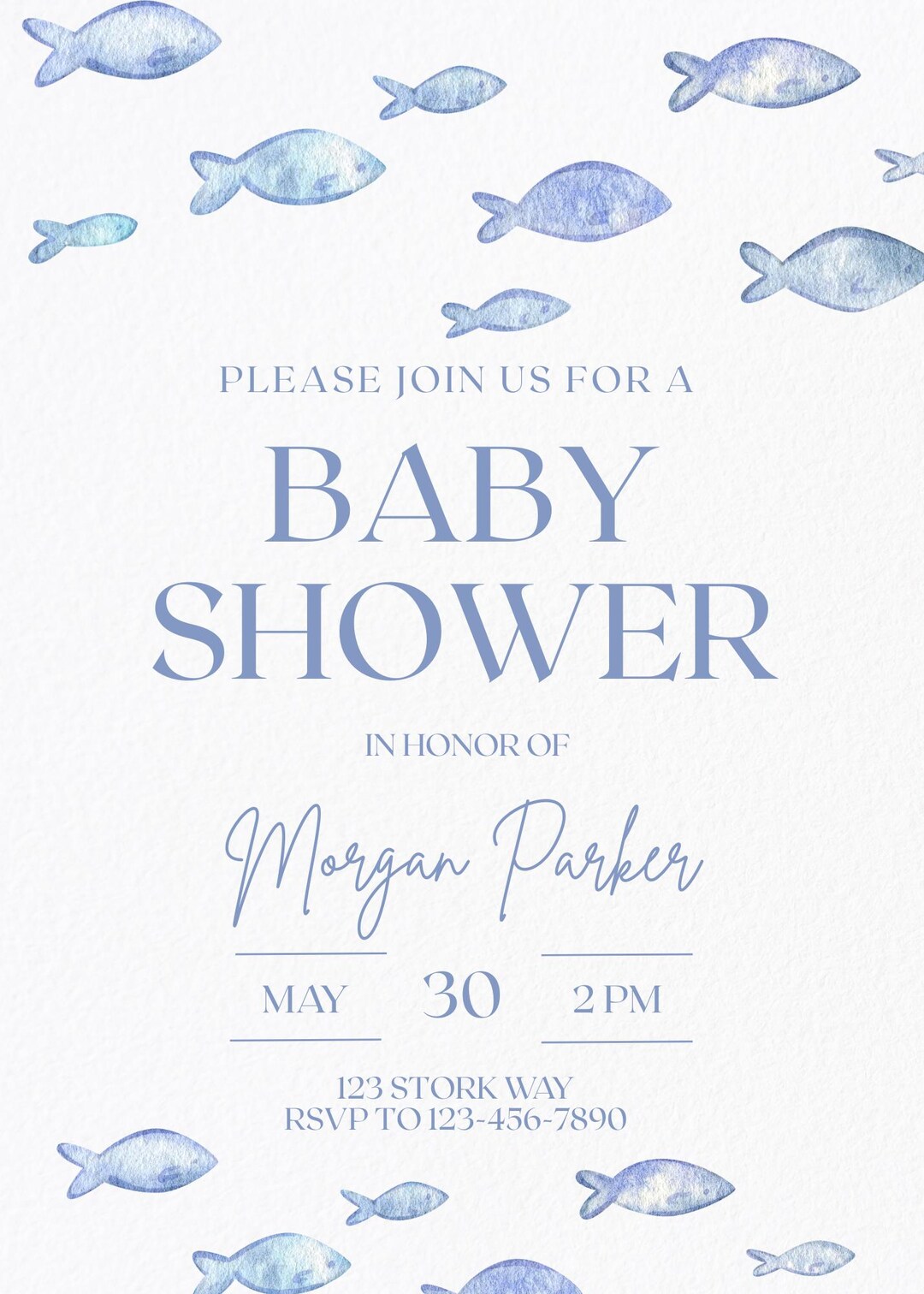 Editable Baby Shower Invitation, Fish Nautical Theme, Printable Digital ...