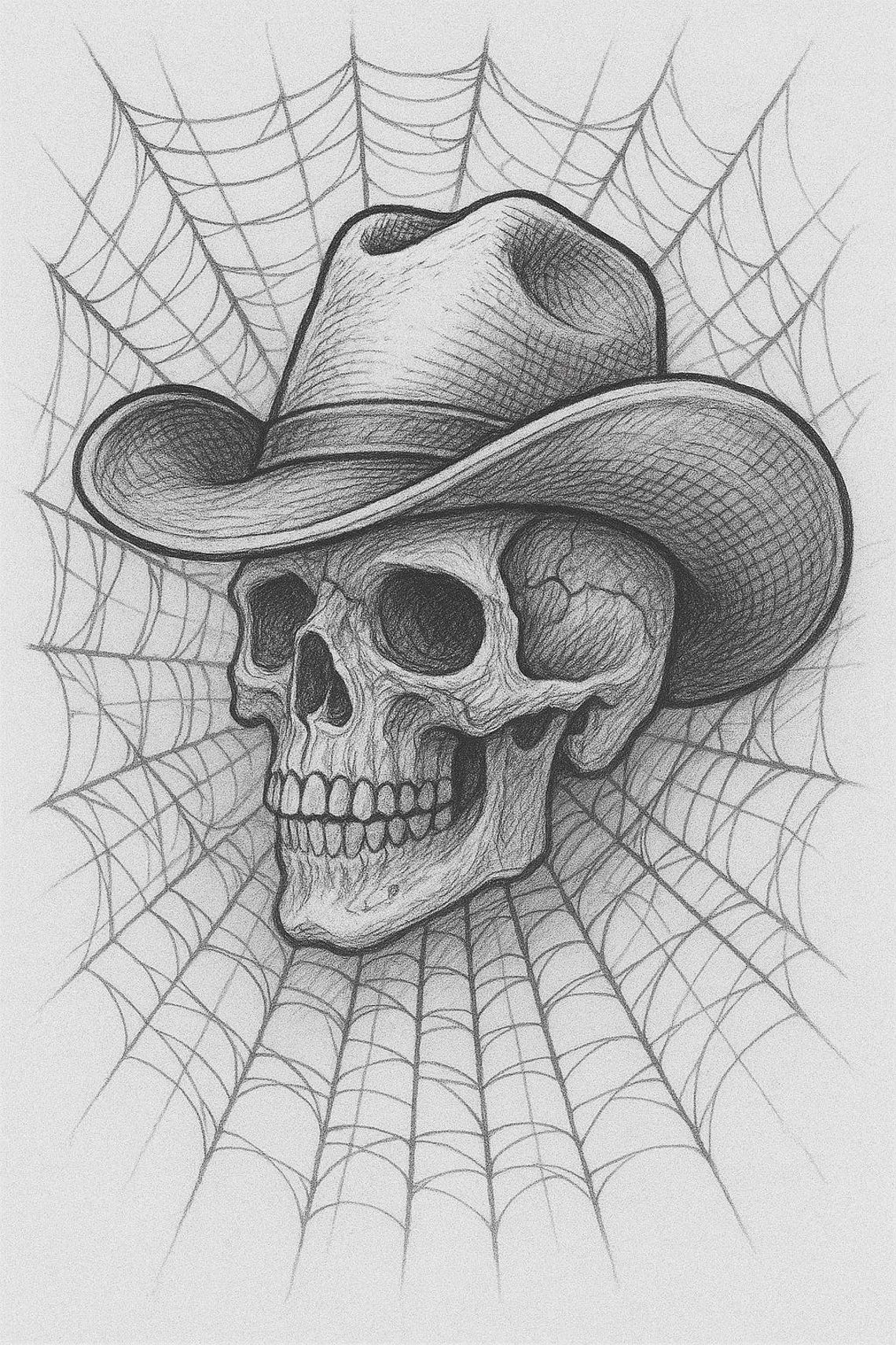 Old Timey Cowboy Skull With Cobwebs – Gothic Western Wall Art (digital ...