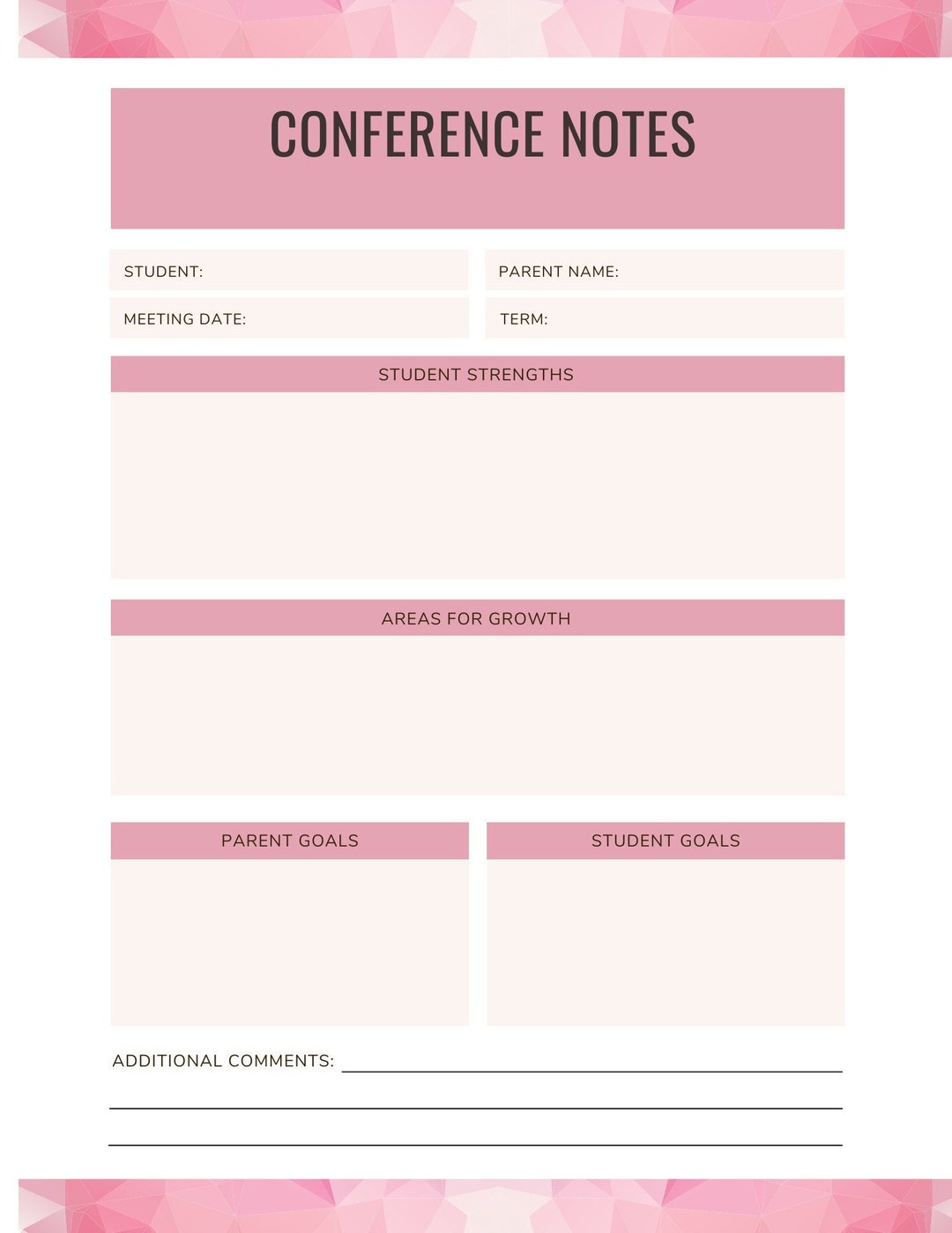 Parent/teacher Conference Notes PDF - Etsy