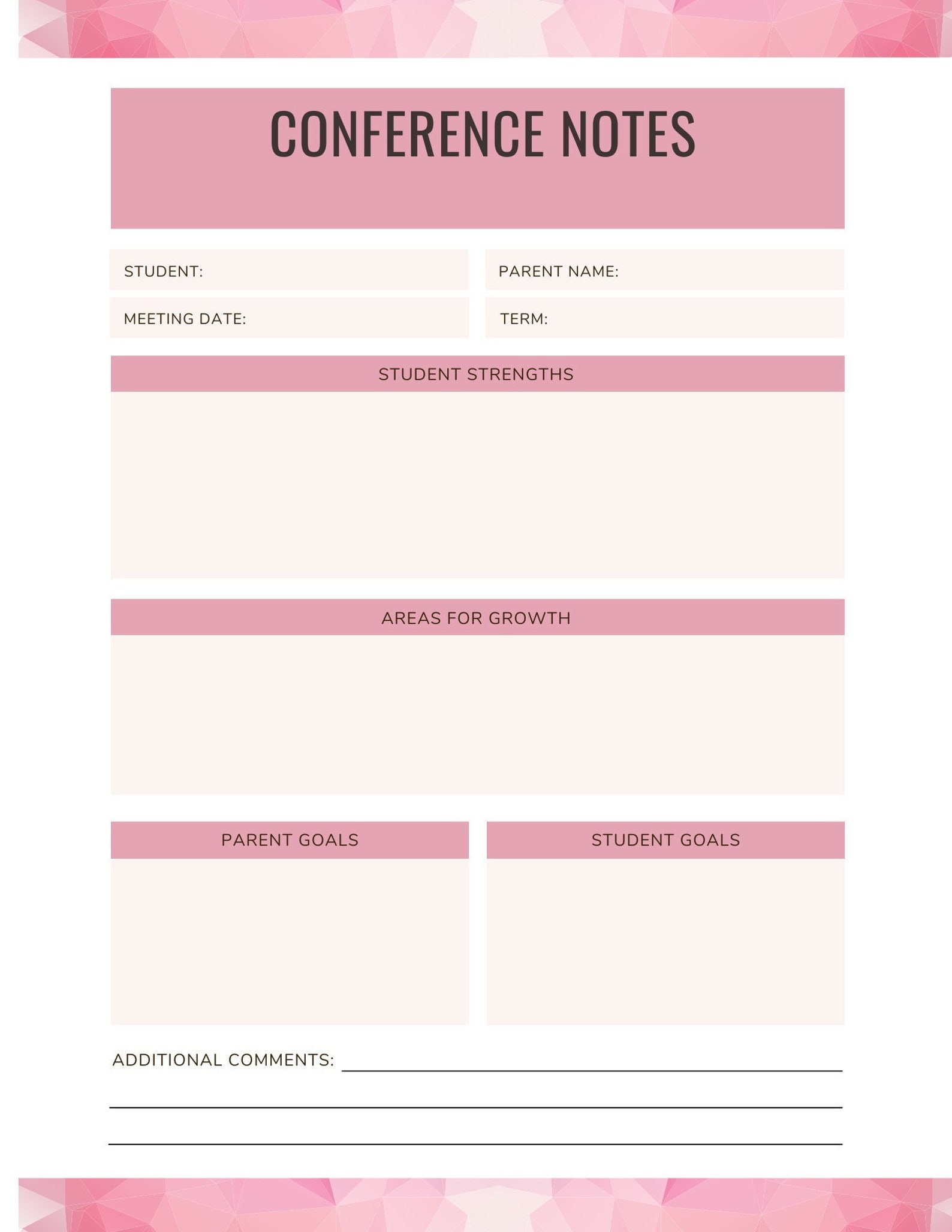 Parent/teacher Conference Notes PDF - Etsy