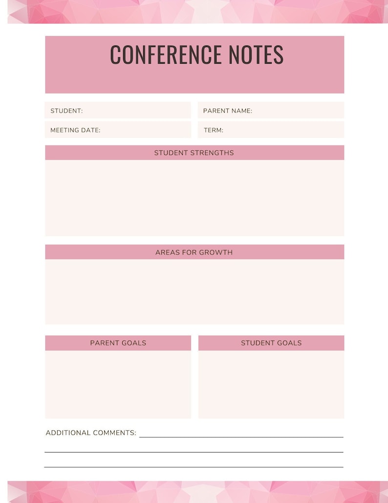 Parent/teacher Conference Notes PDF - Etsy