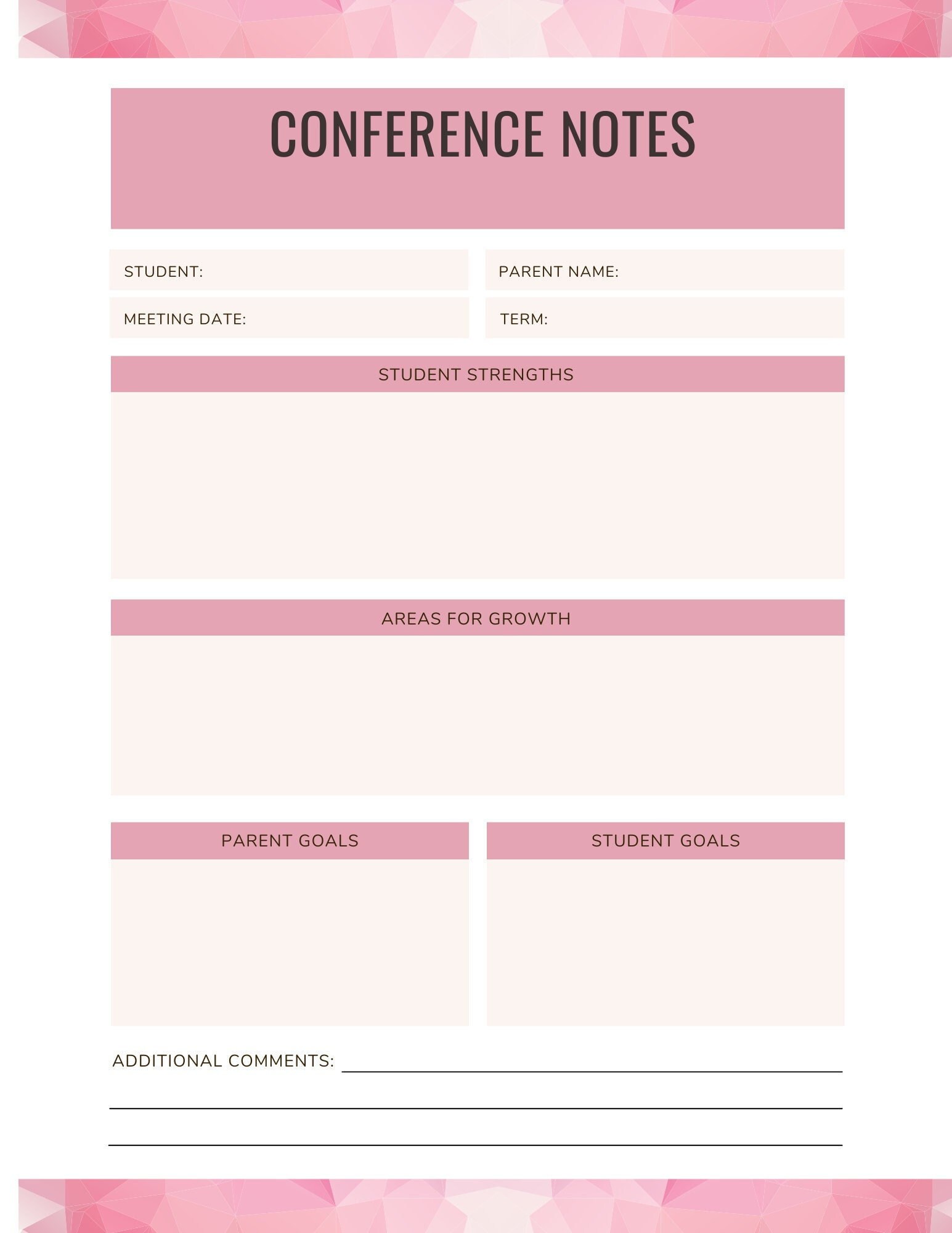 Parent/teacher Conference Notes PDF - Etsy