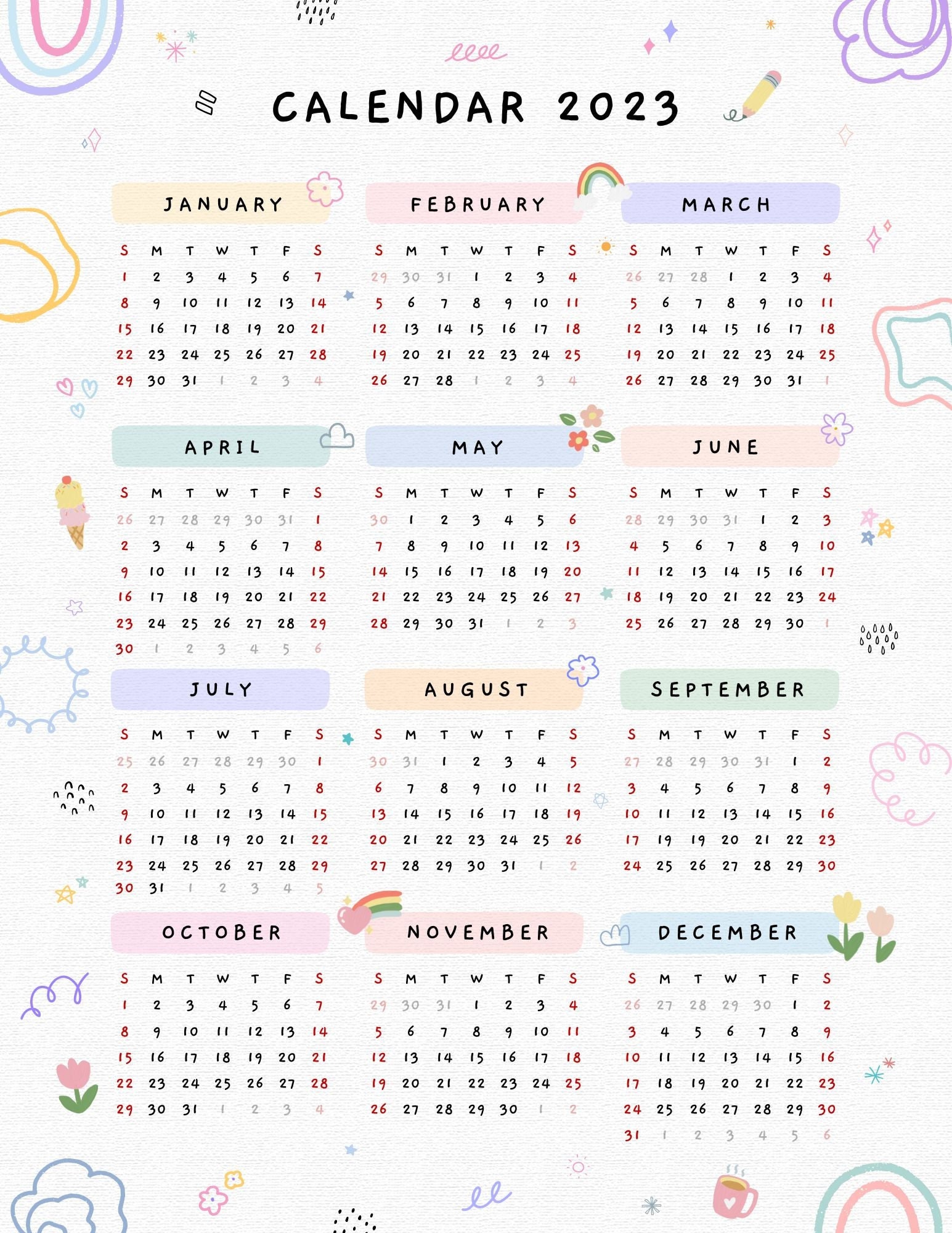 2023 Yearly Calendar - Etsy