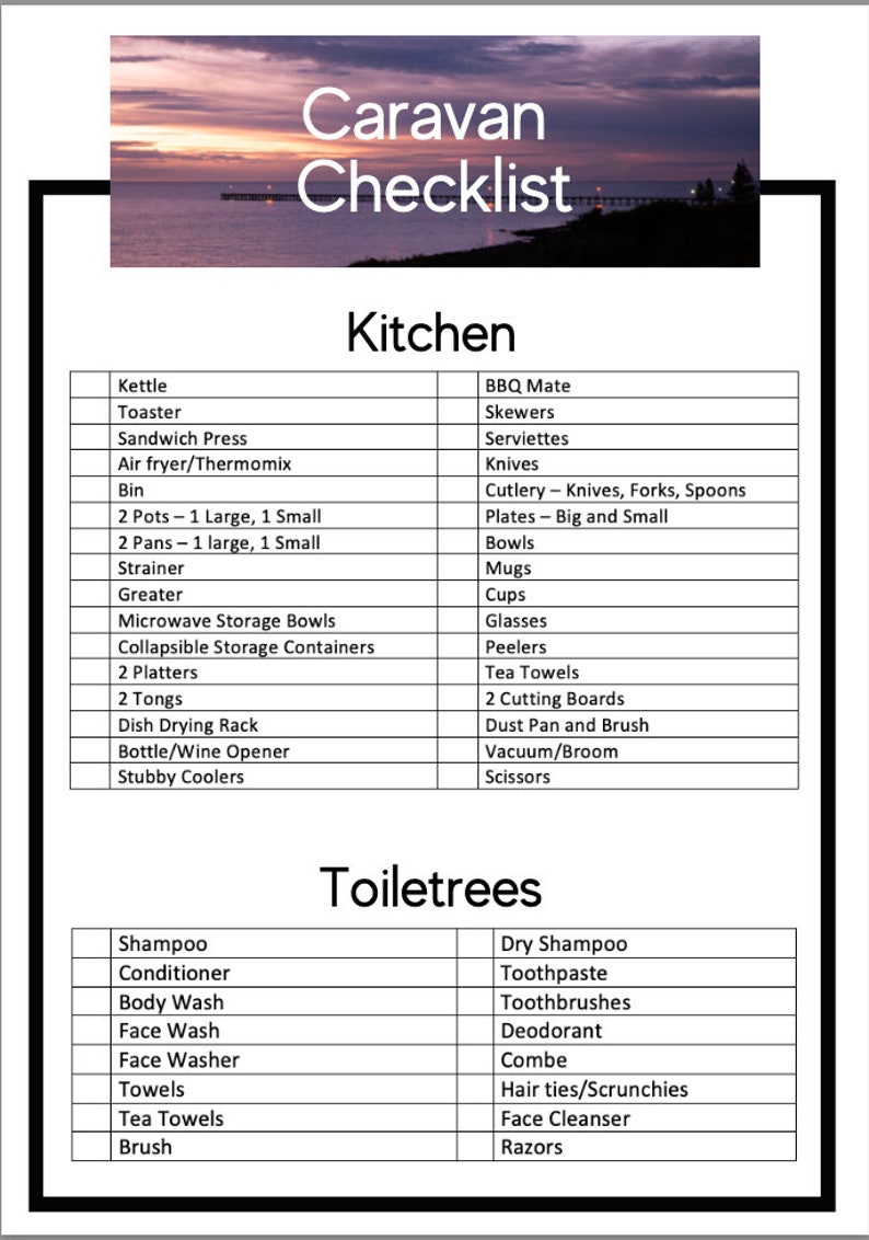 Caravan Checklist - Etsy