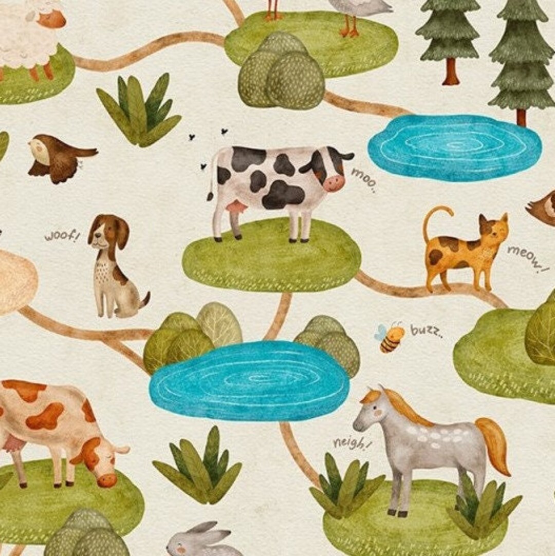 Pre-order Exclusive Premium Cotton Fabric Patchwork Animals on the Farm ...