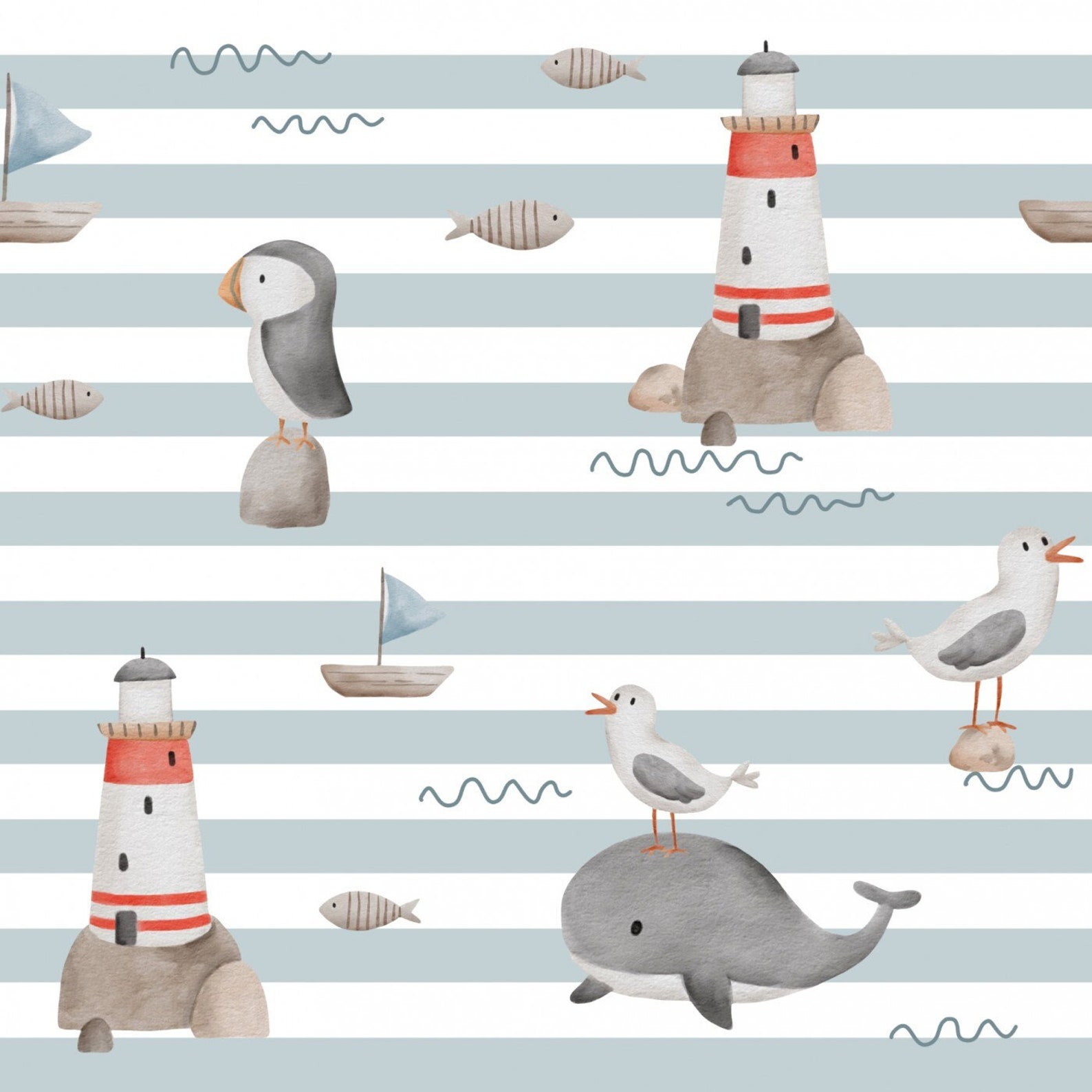 Pre-order Exclusive Premium Cotton Fabric Patchwork Maritime Sea ...