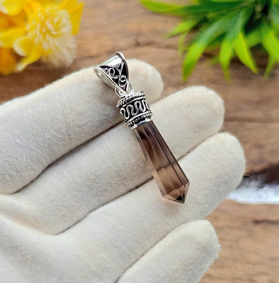 Smoky Quartz Pencil Pendant, 925 Sterling Silver Pendant, Crystal Point ...