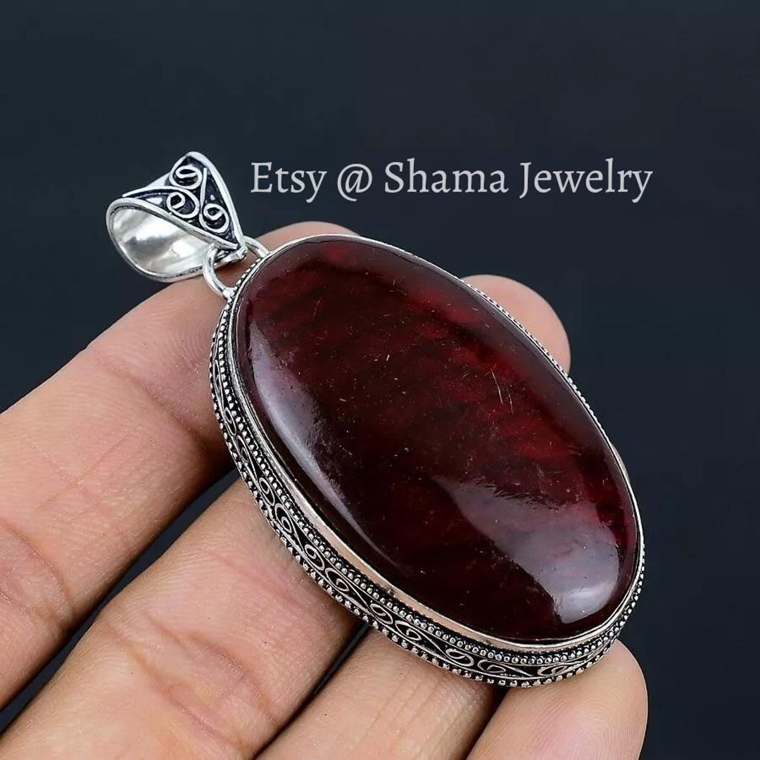 Red Labradorite Pendant Natural Labradorite Gemstone Handmade 925 ...