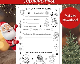 Letter to Santa Coloring Page, Printable Dear Santa Letter, Christmas ...