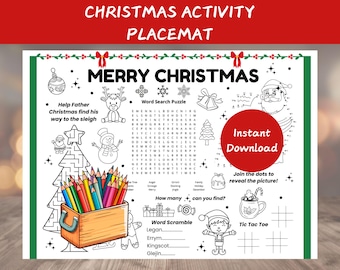 Christmas Activity Placemat, Christmas Colouring Page, Christmas ...