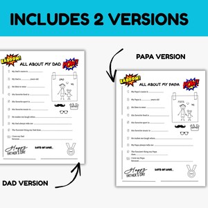 Father's Day Questionnaire: All About My Dad Printable (digital ...