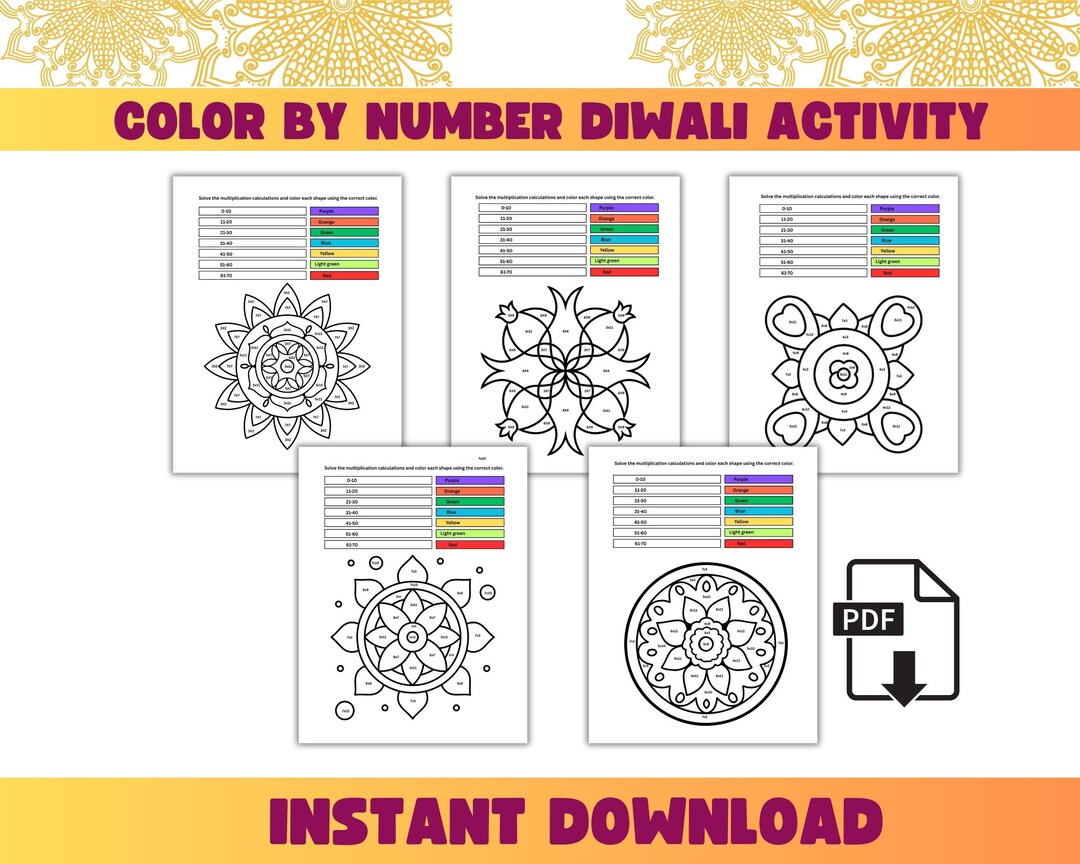 Diwali Rangoli Color by Number: Festive Math Activity (digital Download ...