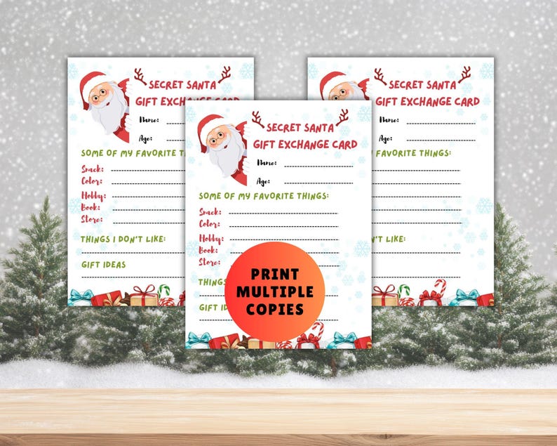 Secret Santa Gift Exchange Cards Printable - Christmas Gift Wish List ...