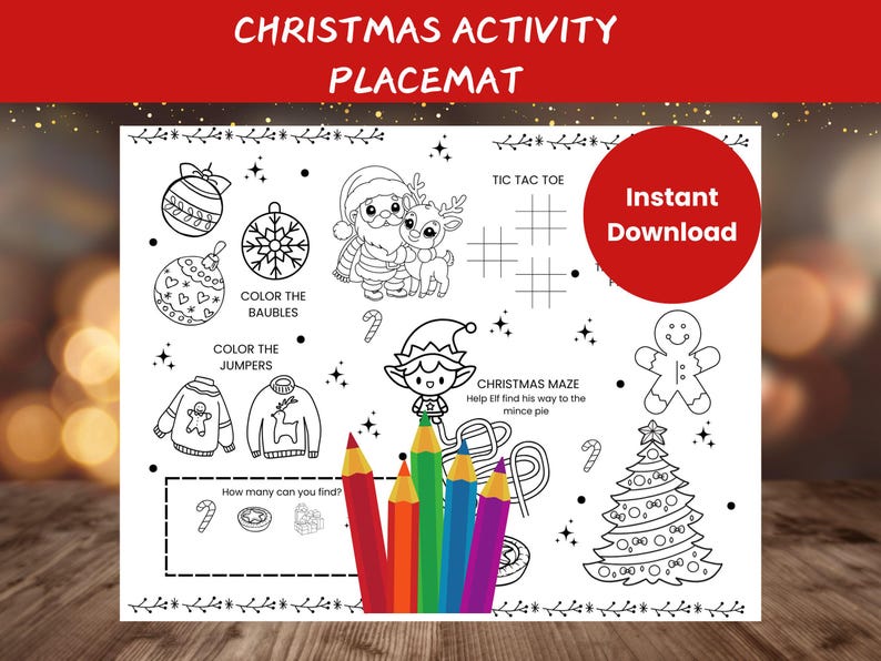 Christmas Activity Placemat, Christmas Colouring Page, Christmas ...
