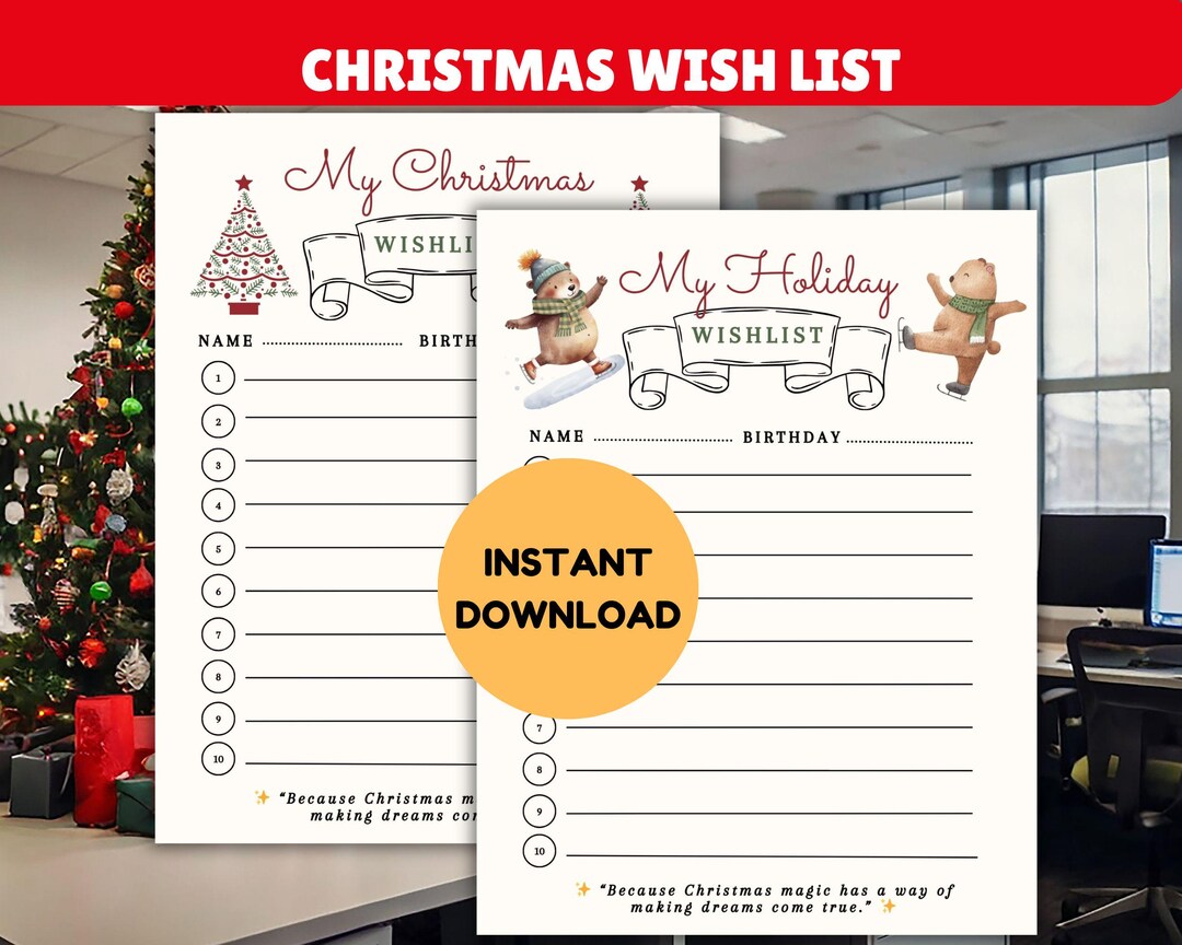 Employee Christmas Wish List Template, Printable Secret Santa Form (PDF ...