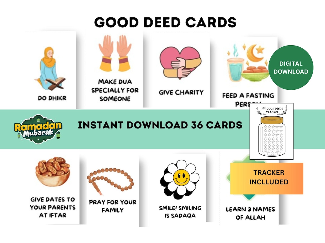 Ramadan Good Deeds Cards Printable, Cards for Kids, Islamic Flashcards ...