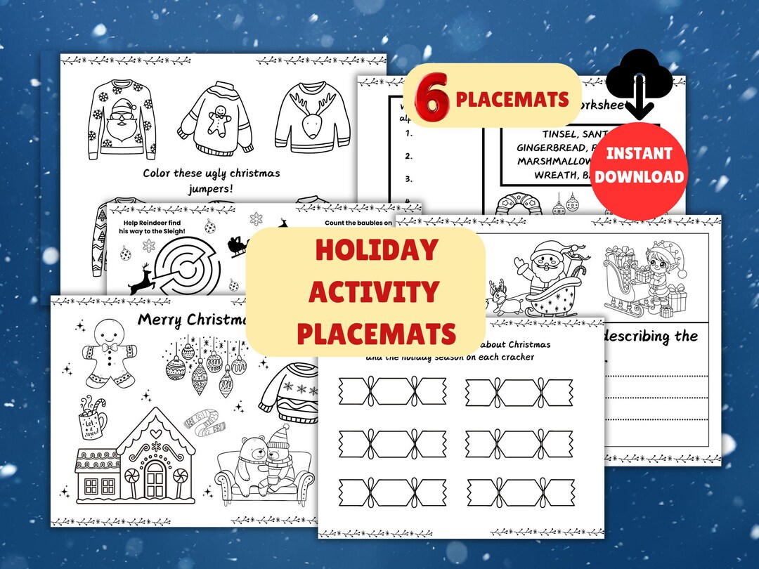 Christmas Activity Placemats: Kids Winter Coloring Bundle (PDF) - Etsy