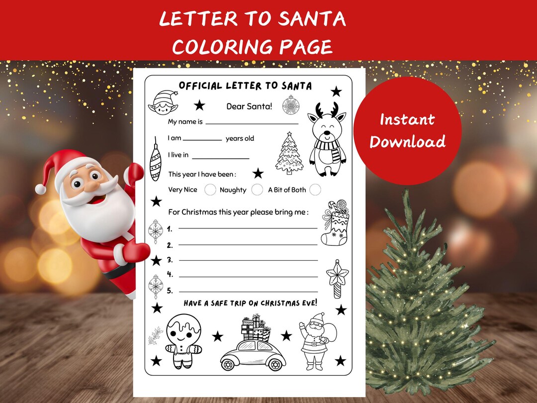 Letter to Santa Coloring Page, Printable Dear Santa Letter, Christmas ...