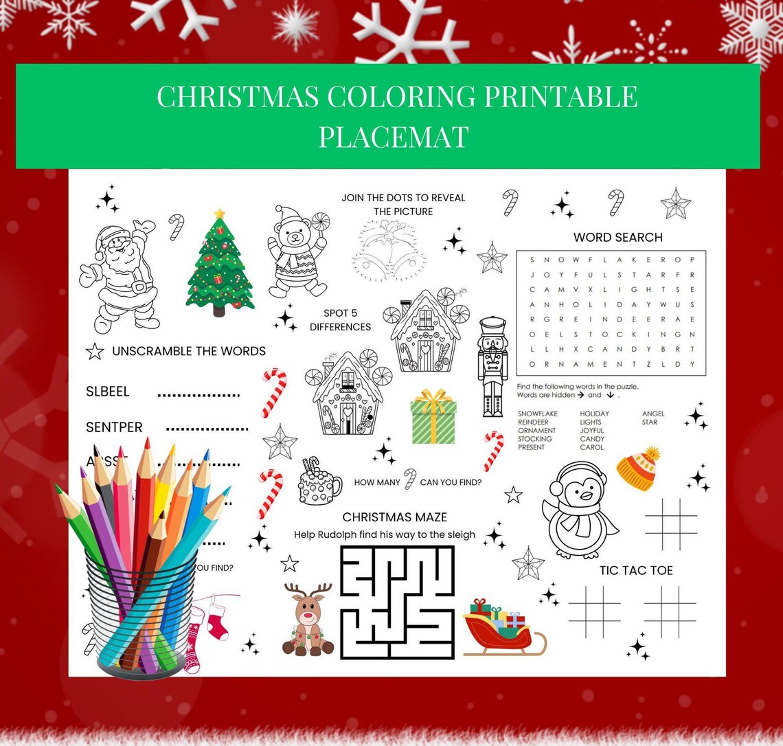 Christmas Activity Placemat, Christmas Colouring Page, Christmas ...