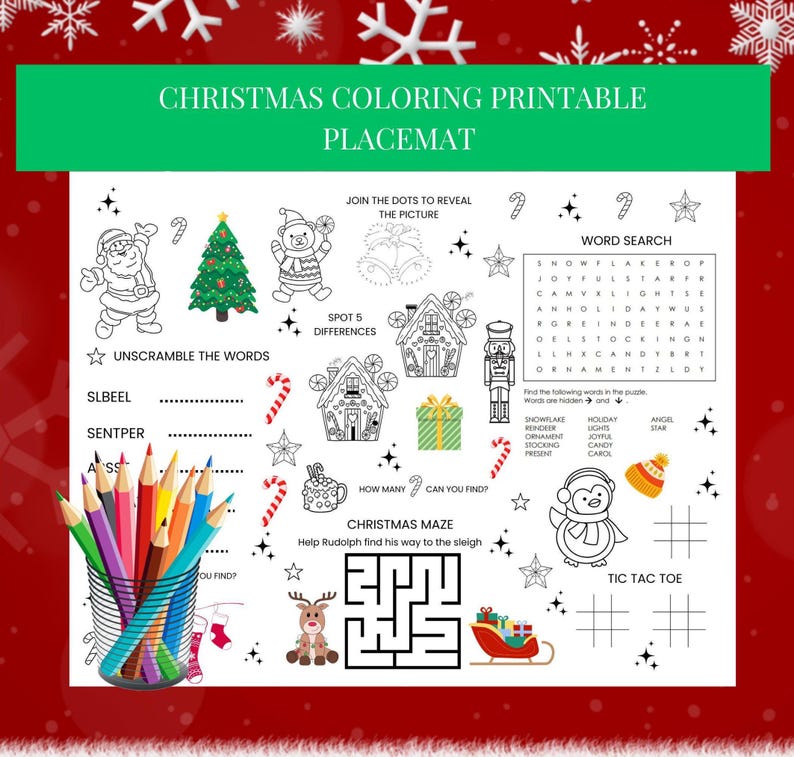 Christmas Activity Placemat, Christmas Colouring Page, Christmas ...