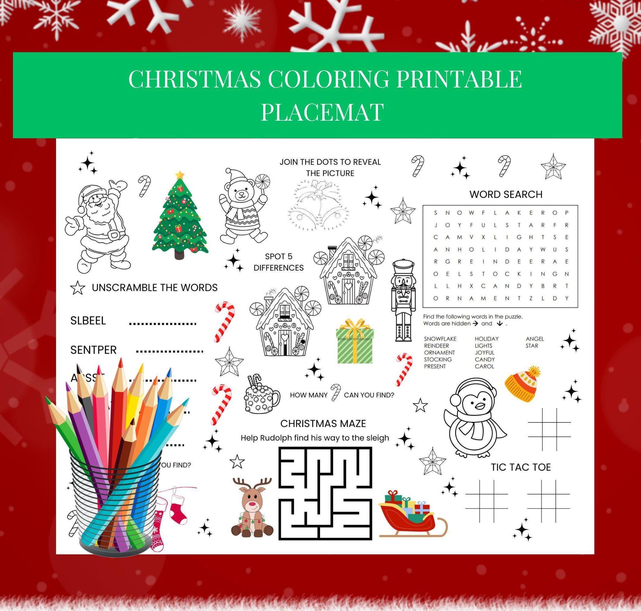 Christmas Activity Placemat, Christmas Colouring Page, Christmas ...