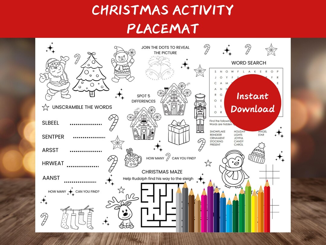 Christmas Activity Placemat, Christmas Colouring Page, Christmas ...