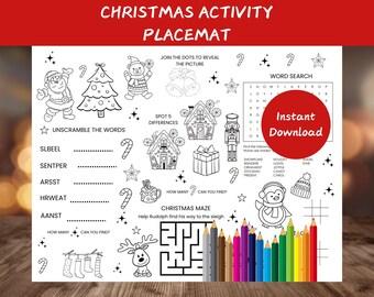 Christmas Activity Placemat, Christmas Colouring Page, Christmas ...