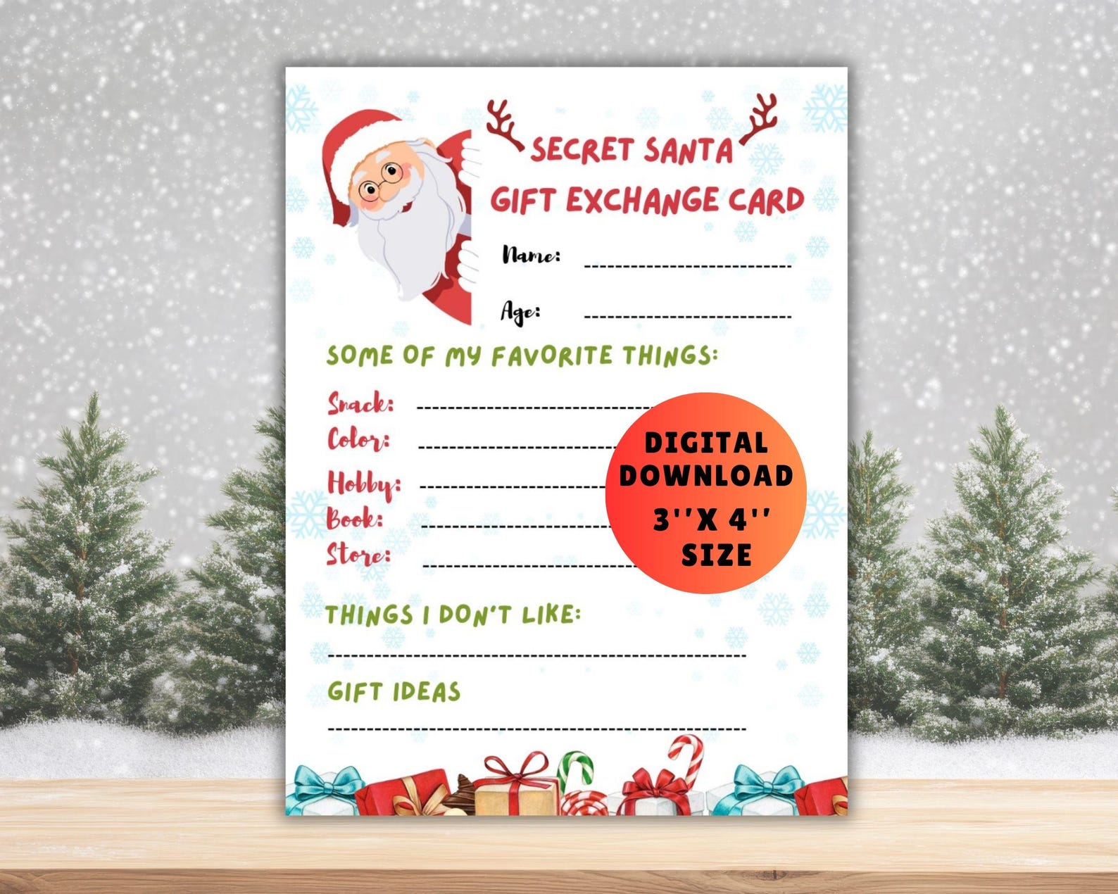 Secret Santa Gift Exchange Cards Printable - Christmas Gift Wish List ...