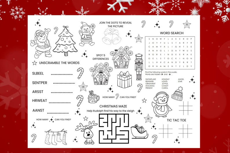 Christmas Activity Placemat, Christmas Colouring Page, Christmas ...