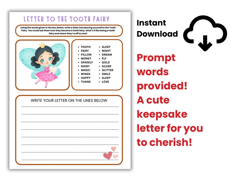 Tooth Fairy Letter Template: Kids Writing Activity (PDF Download) - Etsy