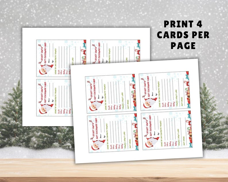 Secret Santa Gift Exchange Cards Printable - Christmas Gift Wish List ...
