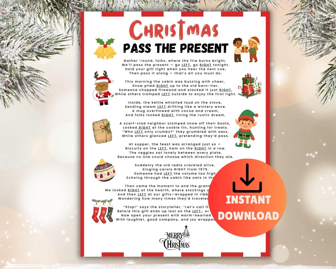 Christmas Pass the Present Game, Printable Holiday Party (digital ...