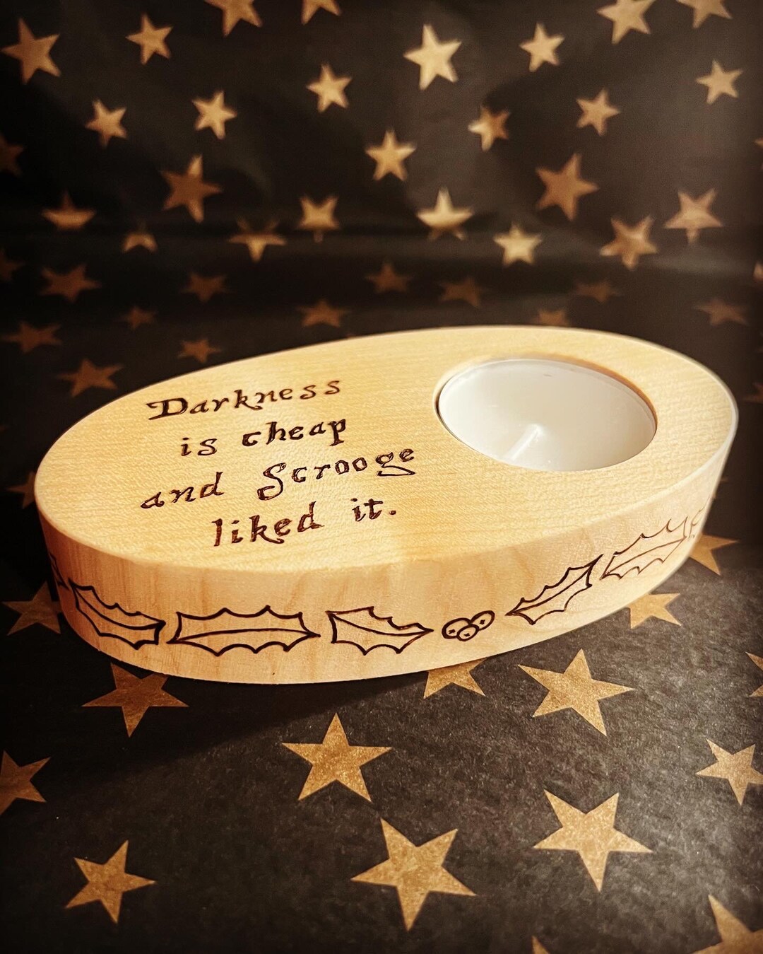 Scrooge Tea Light Holder: Dickens Christmas Carol Gift, "darkness is ...