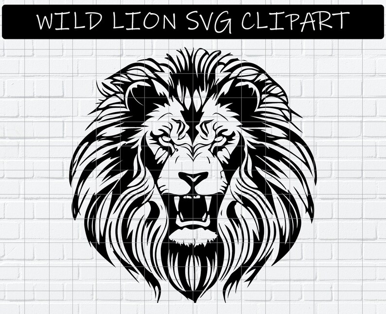 SVG Lion Head Clipart Wild Lion Svg Monogram Digital Art Silhouette PNG ...