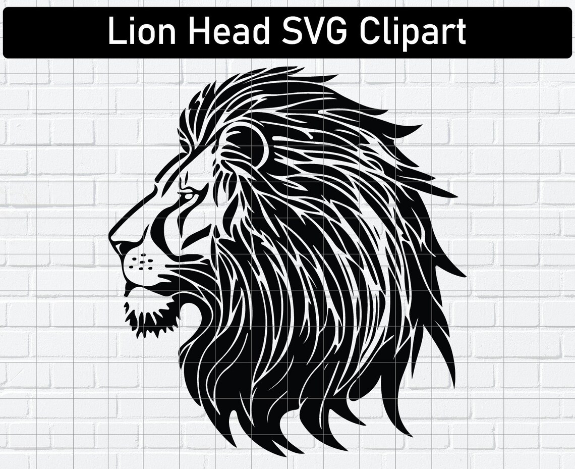 SVG Lion Head Clipart Wild Lion Svg Monogram Digital Art Silhouette PNG ...
