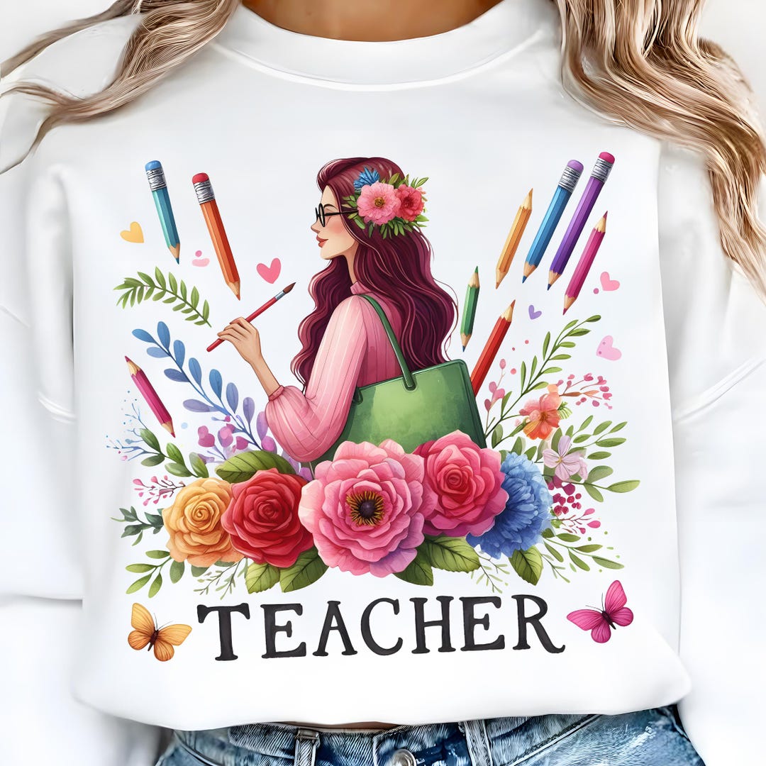 Teacher Shirt Png, Teacher Daisy, With Retto Flower, Christian Teacher ...
